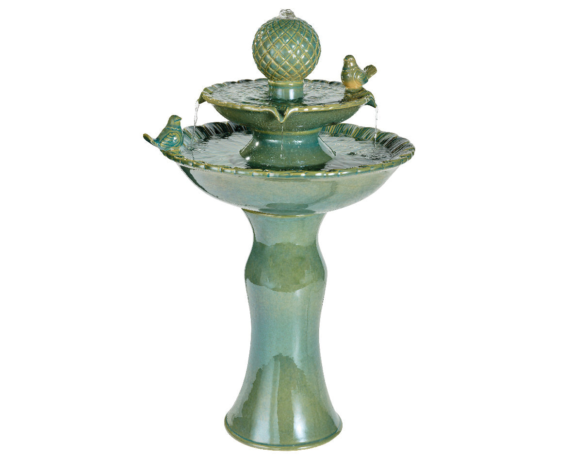 Lumineo Outdoor Ceramic Green Blue Two Tiered Bird Basin Water Feature ...