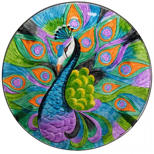 Peacock Hand-Painted Glass Table - 45cm – Southwood Garden Centre