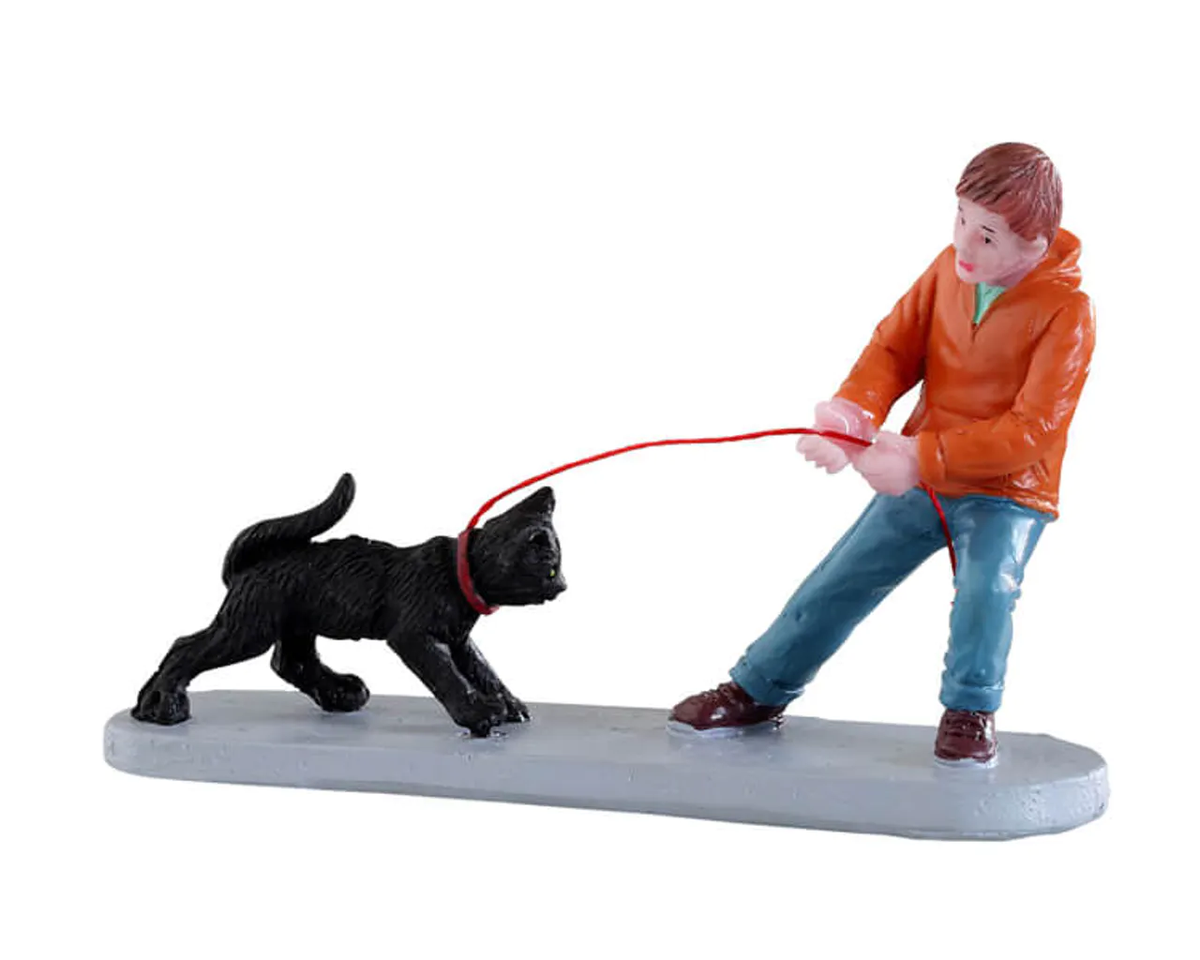 Lemax Lets Go Kitty - Little Boy Walking a Cat – Southwood Garden Centre