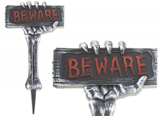 Skelton Hand Holding Beware Sign with Stake - 53cm – Southwood Garden ...