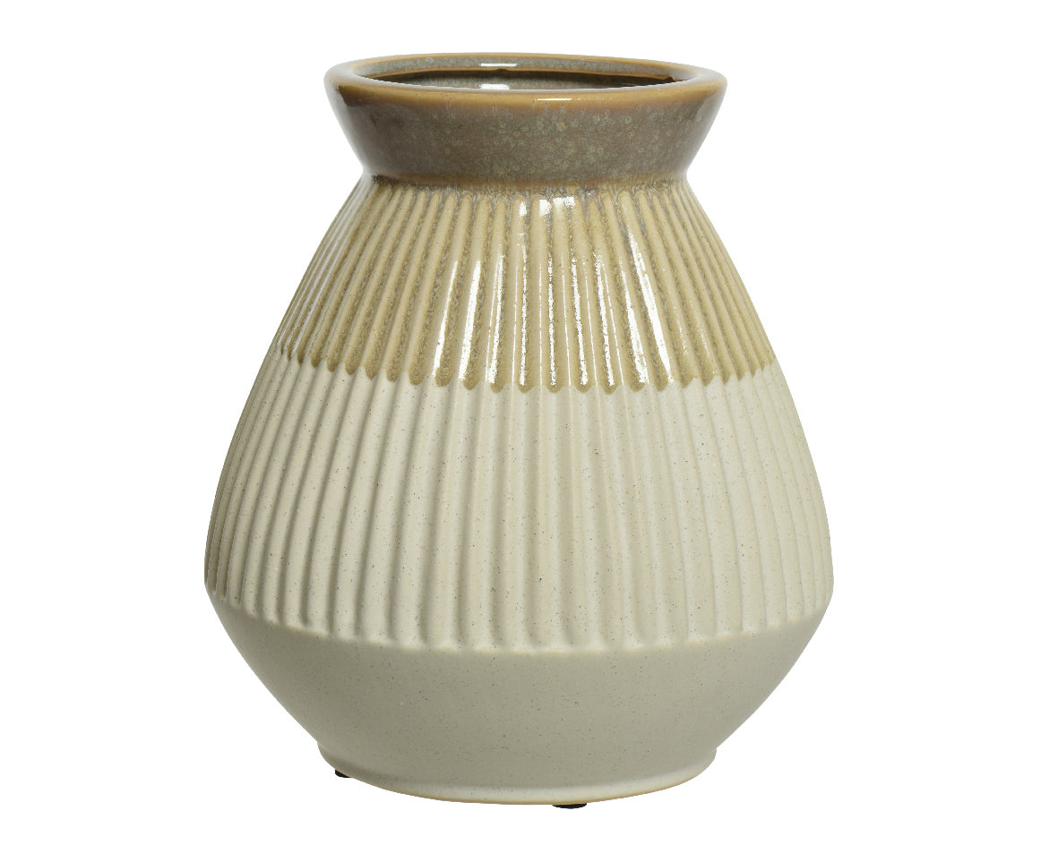 Stoneware Patterned Vase with Reactive Glaze Stripes – Southwood Garden ...