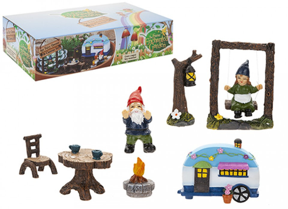 Enchanted Garden Secret Fairy Garden Gnome & Caravan Set- 8 Pieces ...
