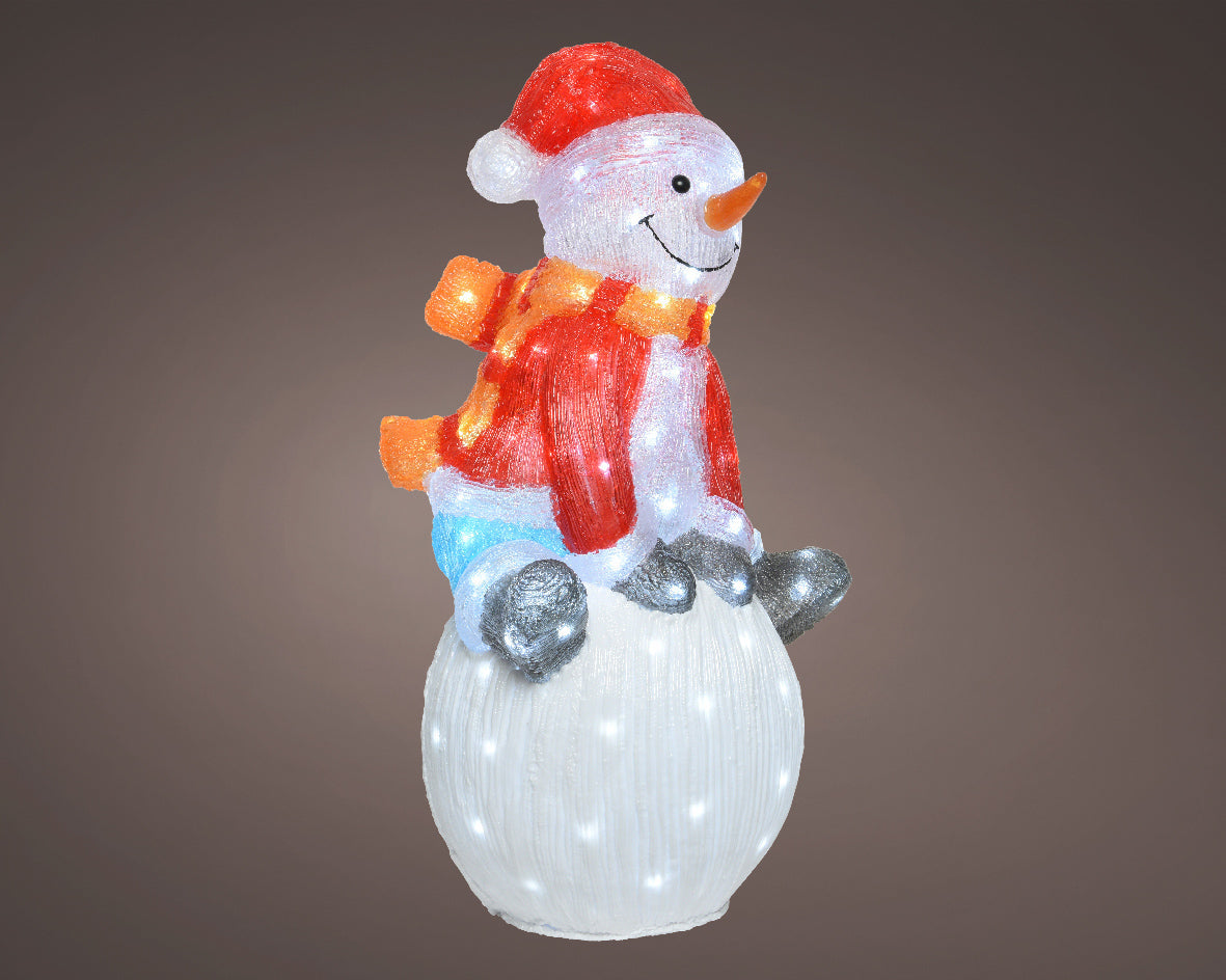 Outdoor LED Acrylic Snowman Sat on a Snowball - 70.5cm / 100 LEDs - Co ...