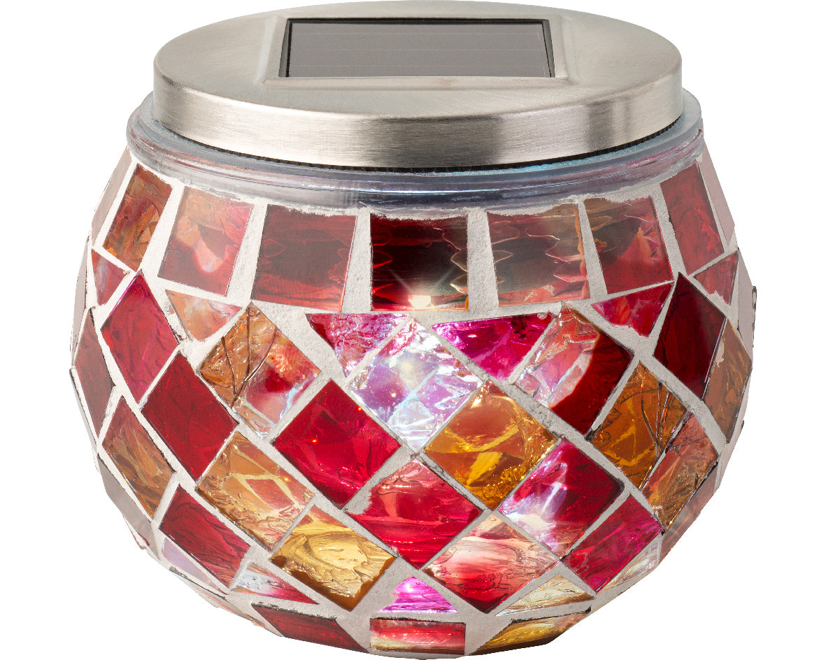 Colourful Mosaic Solar Powered Round LED Glass Jar – Southwood Garden ...