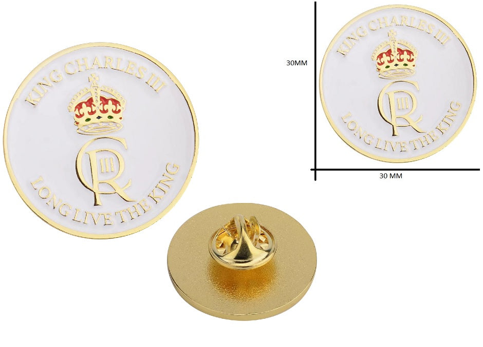 King Coronation Badge King Charles III White & Gold – Southwood Garden ...