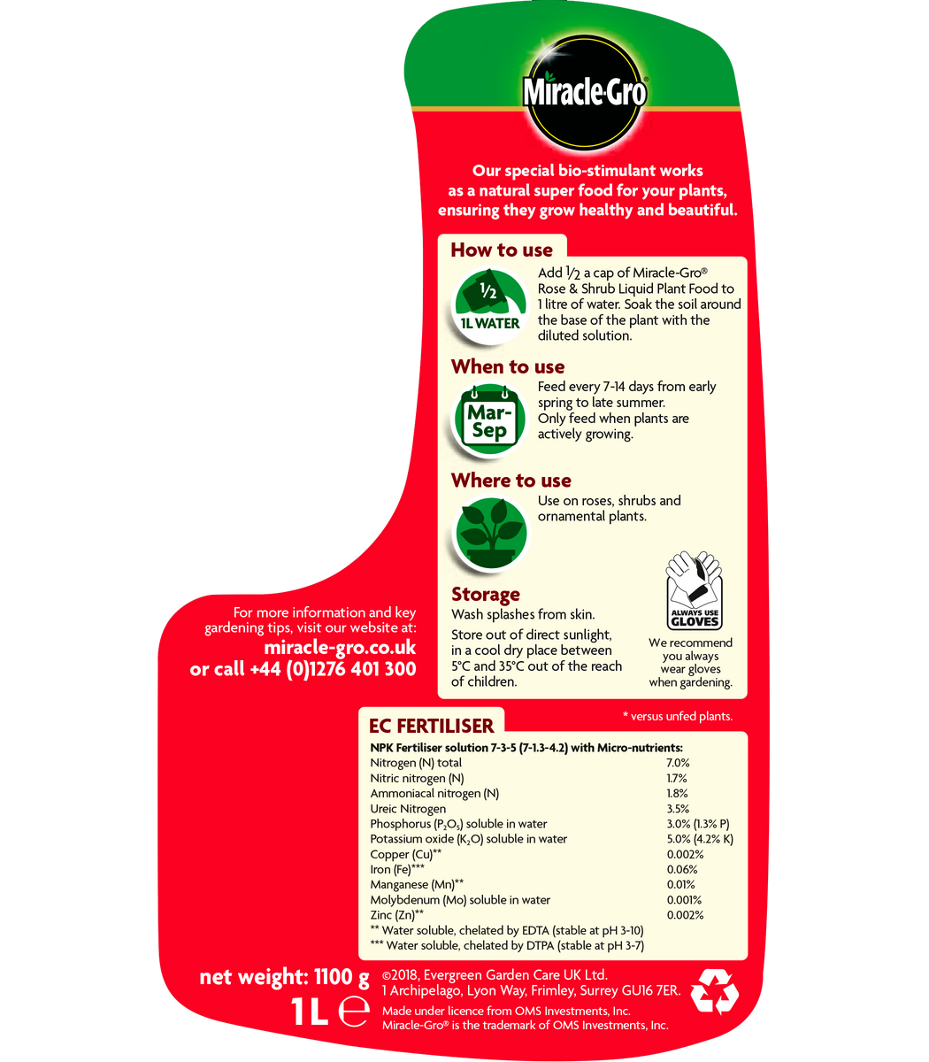Miracle-Gro Rose & Shrub Concentrated Liquid Plant Food- 1 Litre ...